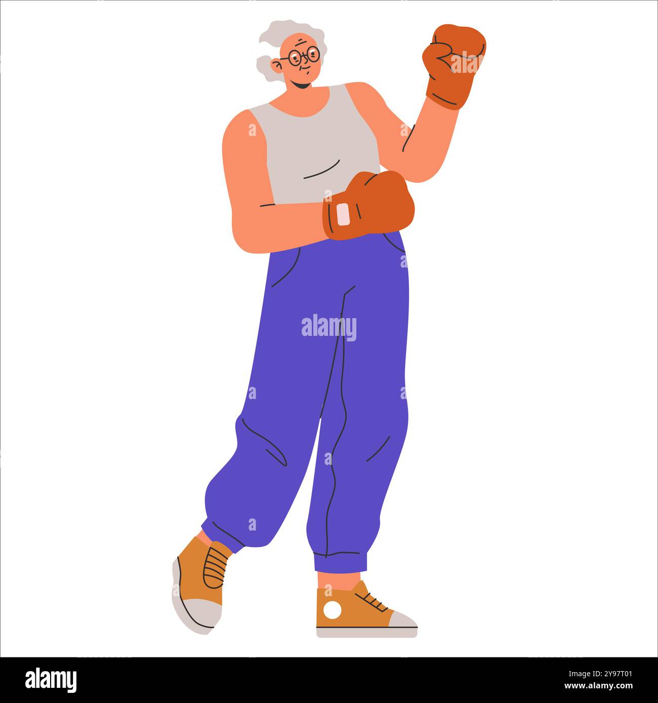 Senior fitness concept. An active elderly woman with boxing gloves ...