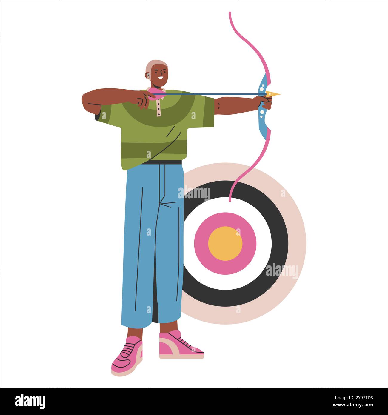 Archery concept. Confident archer shooting at a target for precision ...