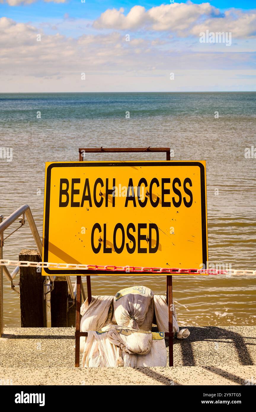 Beach access closed during coastal work Stock Photo - Alamy