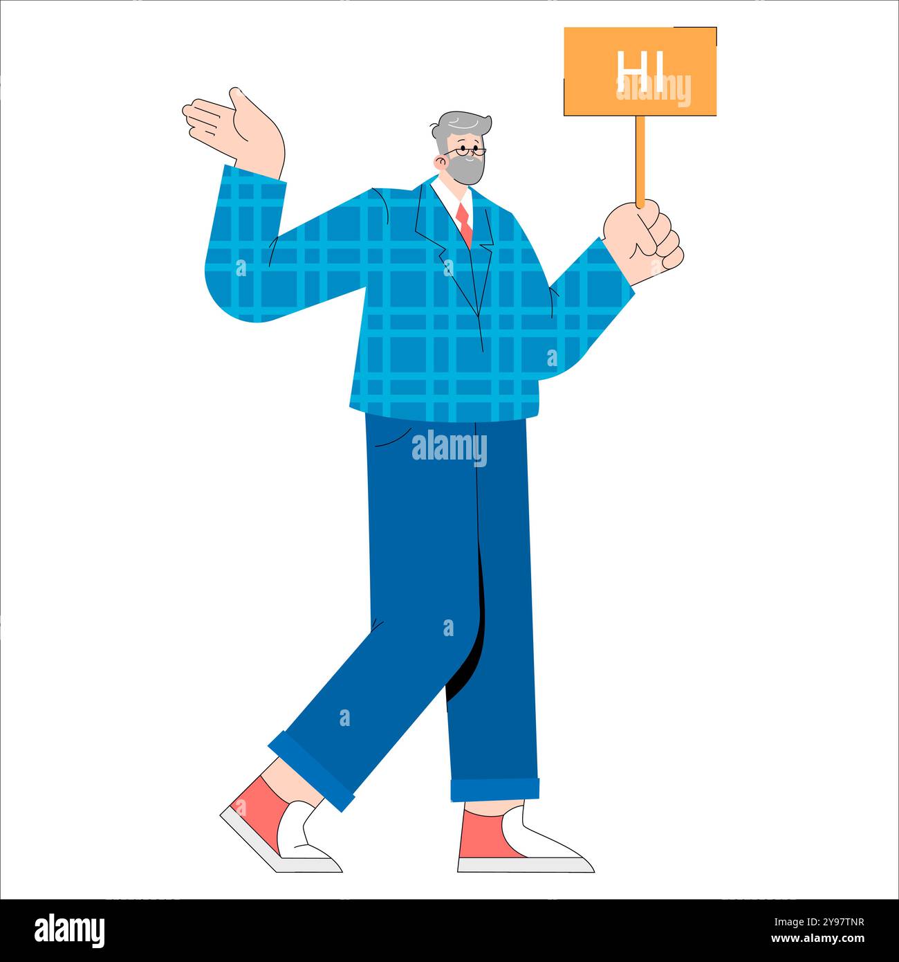 Older businessman greeting concept. A mature executive waving hand and ...