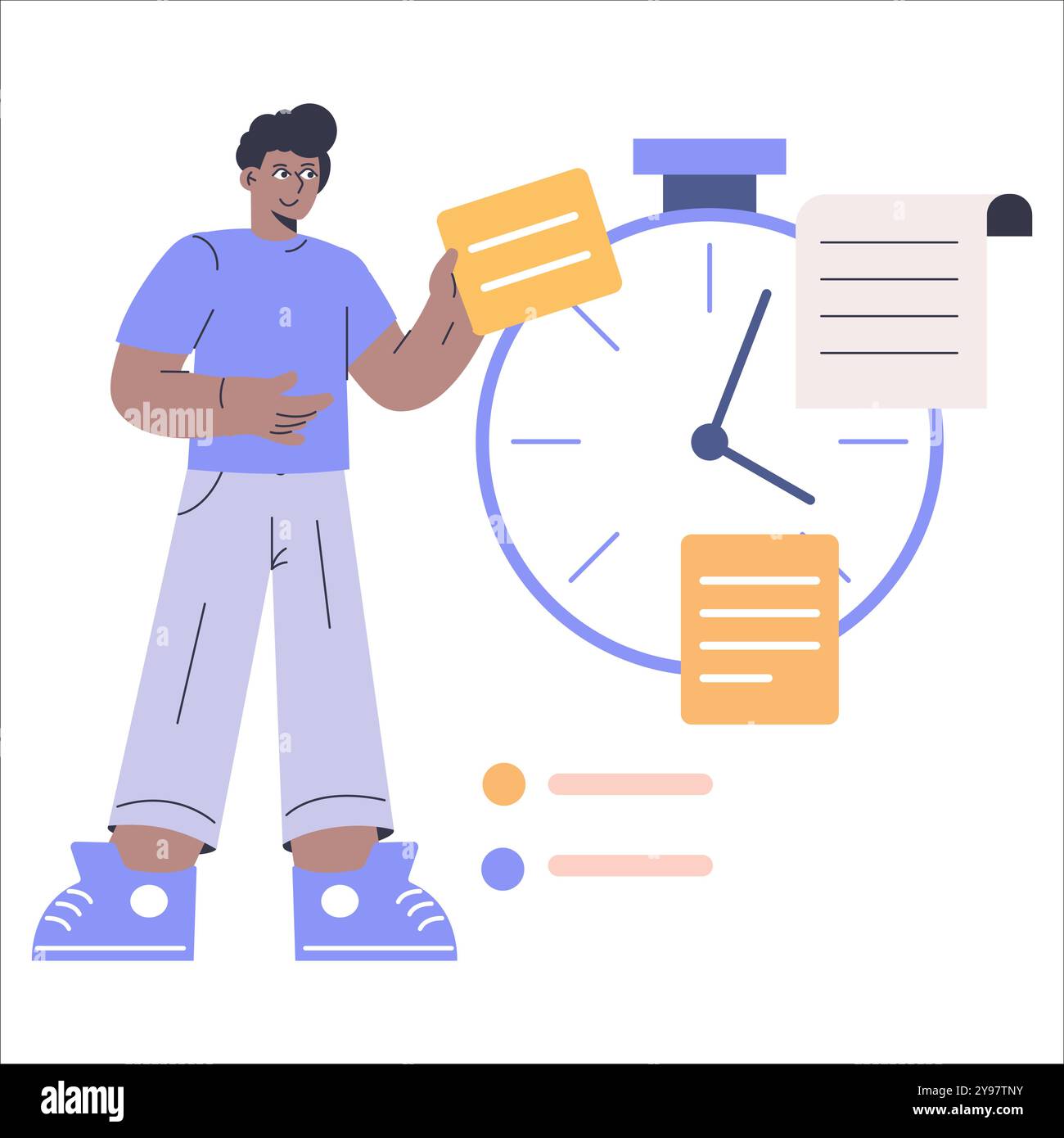 Efficient businessman managing time with documents and clock ...