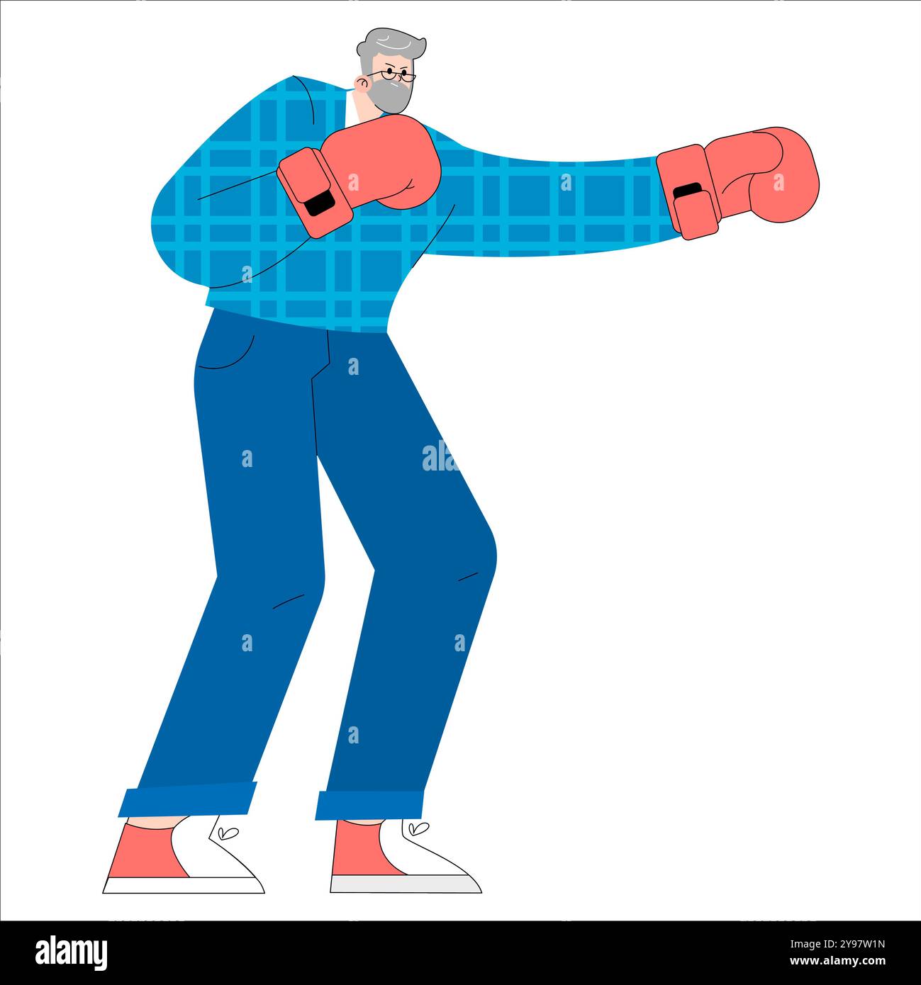 Senior businessman in boxing stance showing resilience and readiness to ...