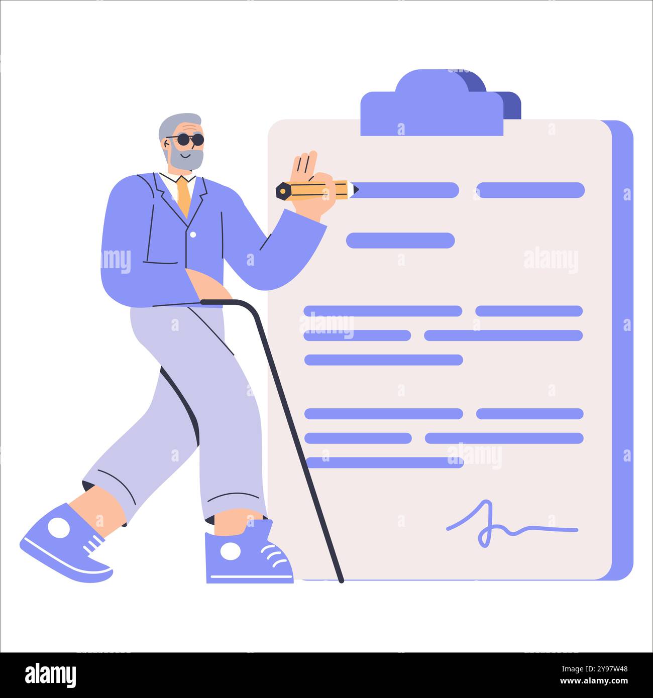 Senior executive signs document in inclusive workplace illustration ...