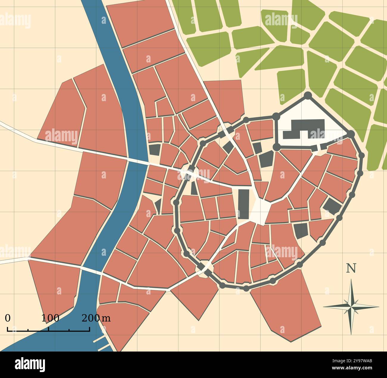 Medieval town imaginary vector map. Old style fantasy setting map for ...