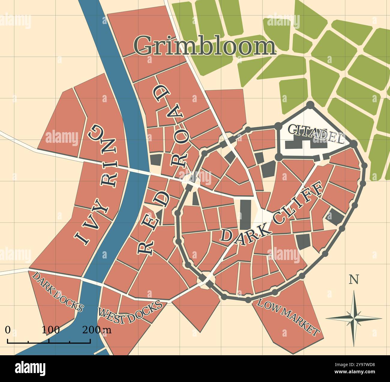 Medieval town imaginary vector map. Old style fantasy setting map for ...