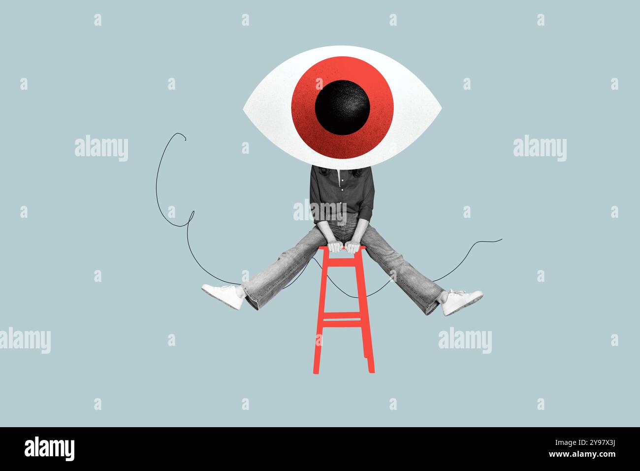 Creative collage picture headless person eyeball stare vision sit ...