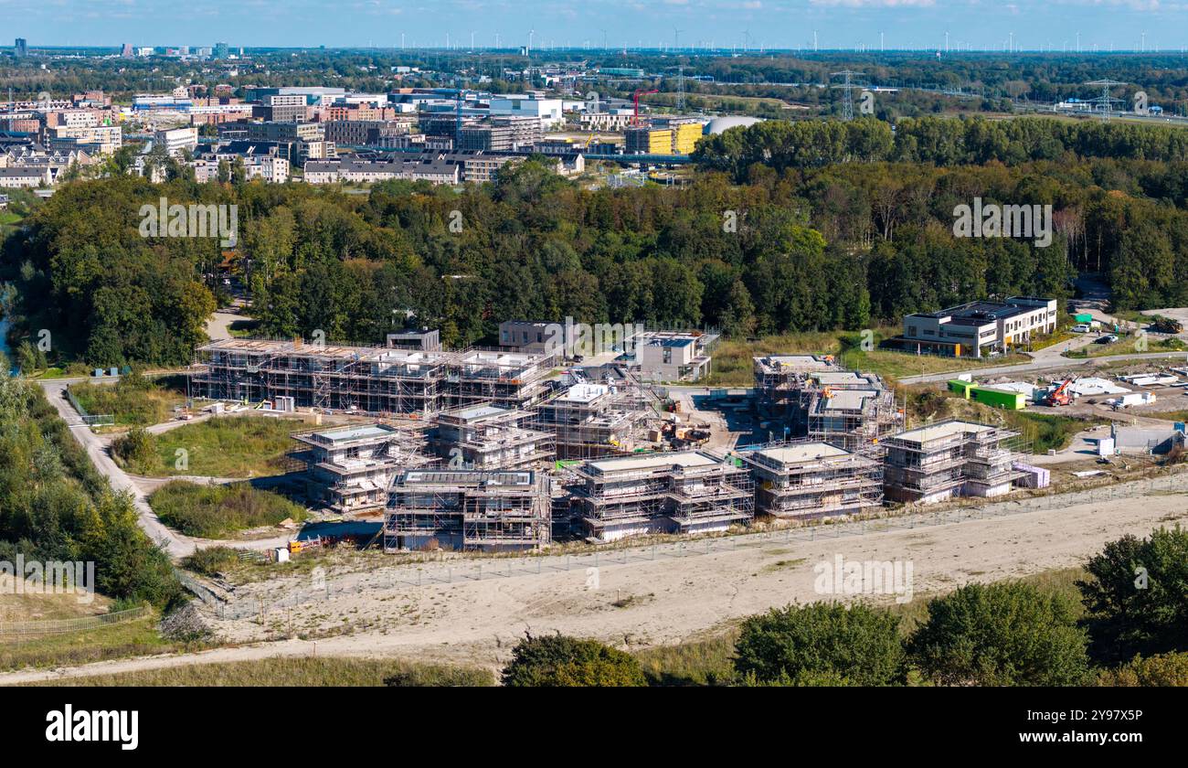 aerial view of the new high-rise district '"Almere Duin", Flevoland ...