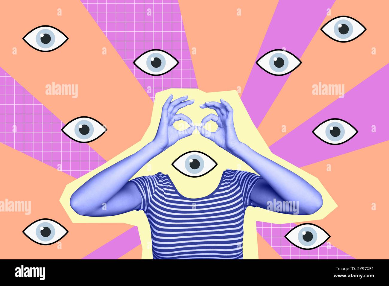 Creative collage image headless person hand gesture vision eyesight ...