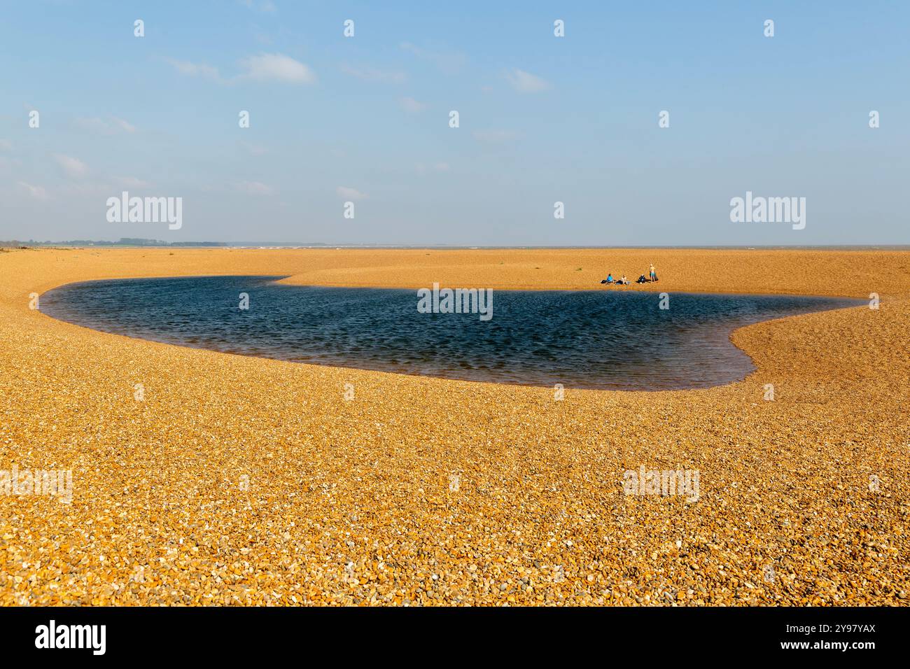 Ridge and lagoon formed on beach at Shingle Street, Hollesley Suffolk ...