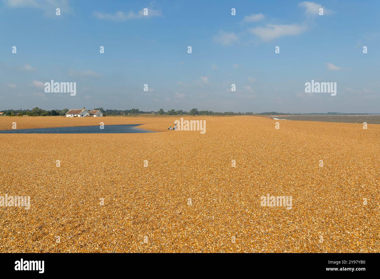 Ridge and lagoon formed on beach at Shingle Street, Hollesley Suffolk ...