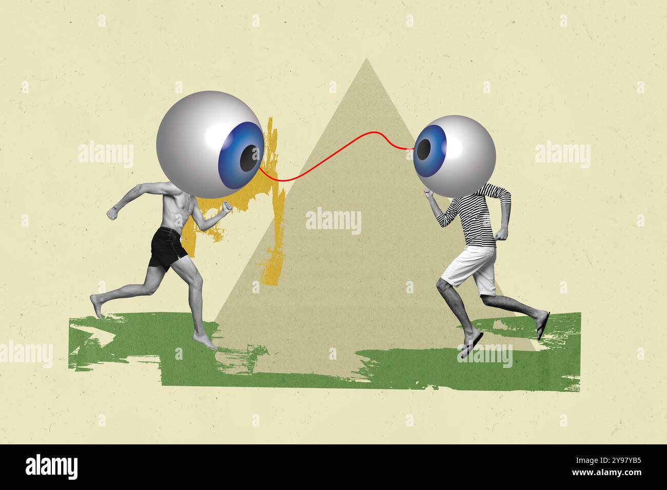 Composite horizontal panorama of young guy sportsman run competition ...
