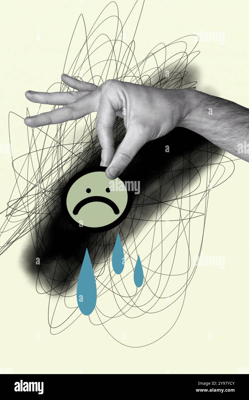 Trend artwork composite sketch image 3D photo collage of sad face emoji ...