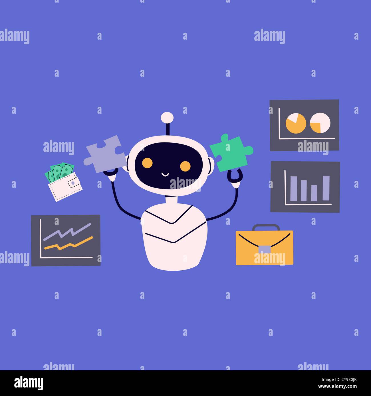 Ai robot for finance work flat illustration. Artificial intelligence ...