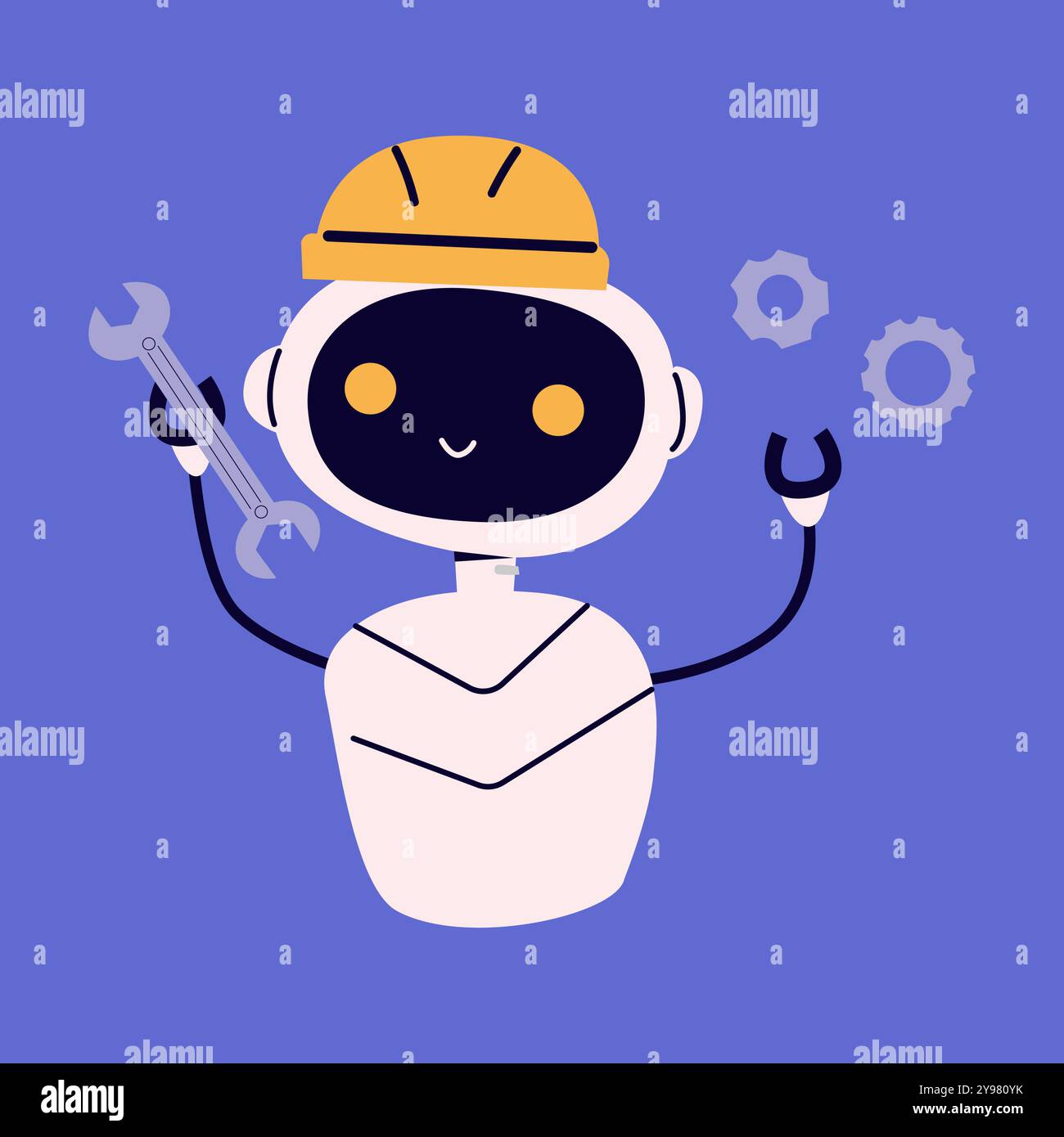 Ai robot doing repair work flat illustration. Artificial intelligence ...