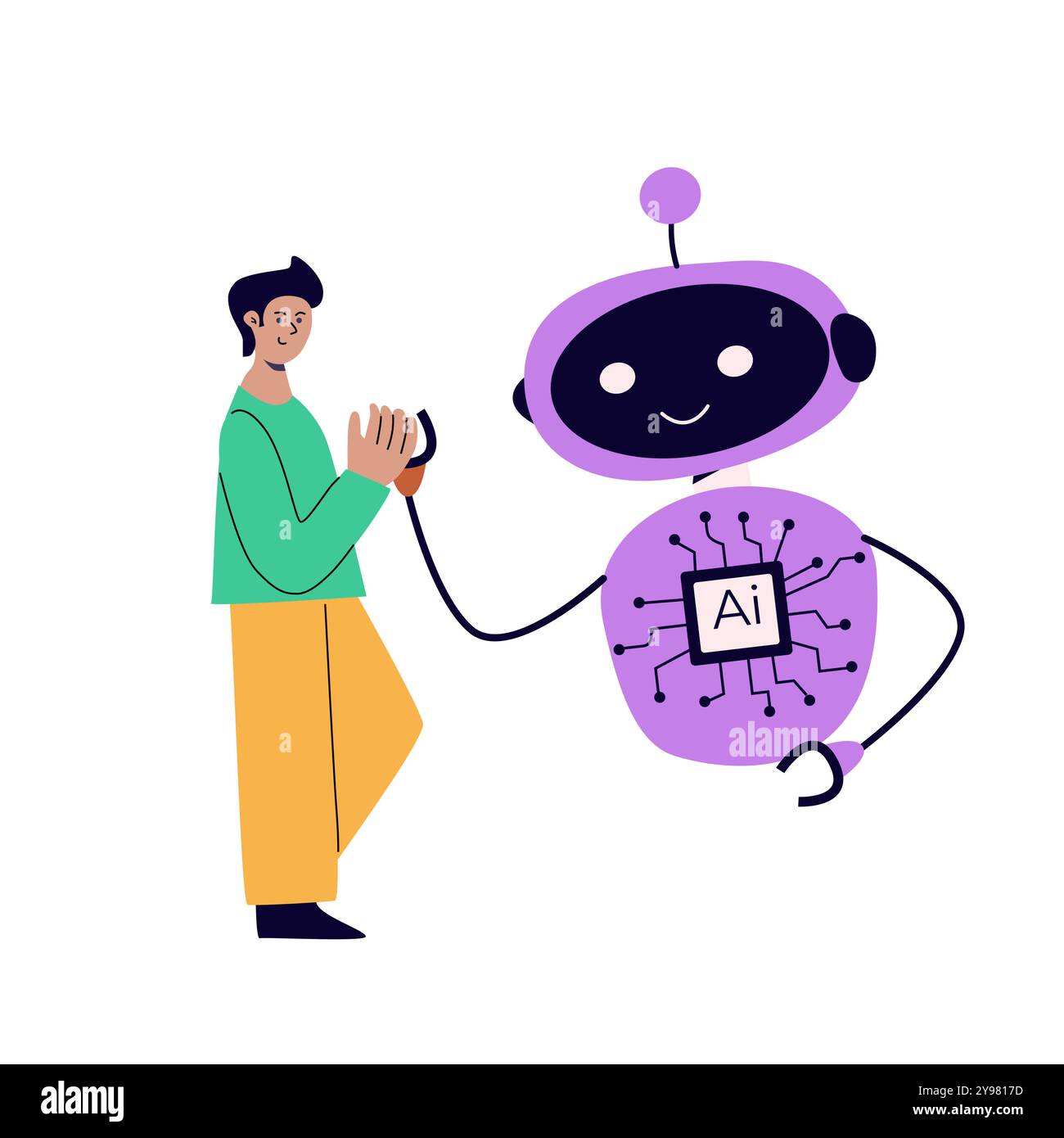Artificial intelligence concept with people and robots. Flat vector ...