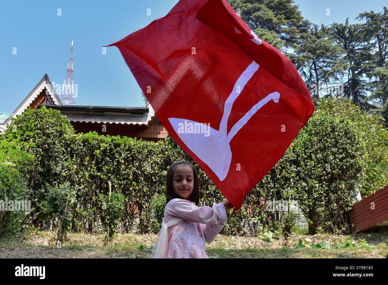 A supporter of Jammu and Kashmir National Conference (JKNC) party holds ...