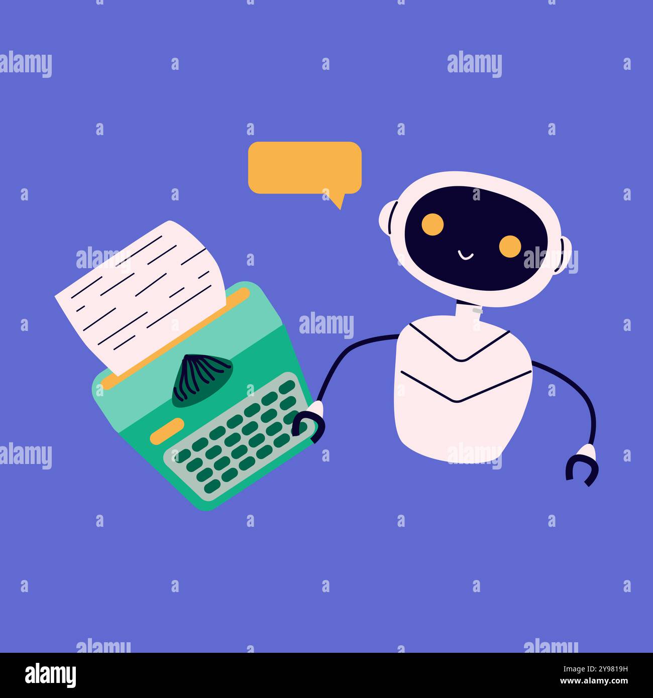 Ai robot flat illustration. Artificial intelligence in writing work ...