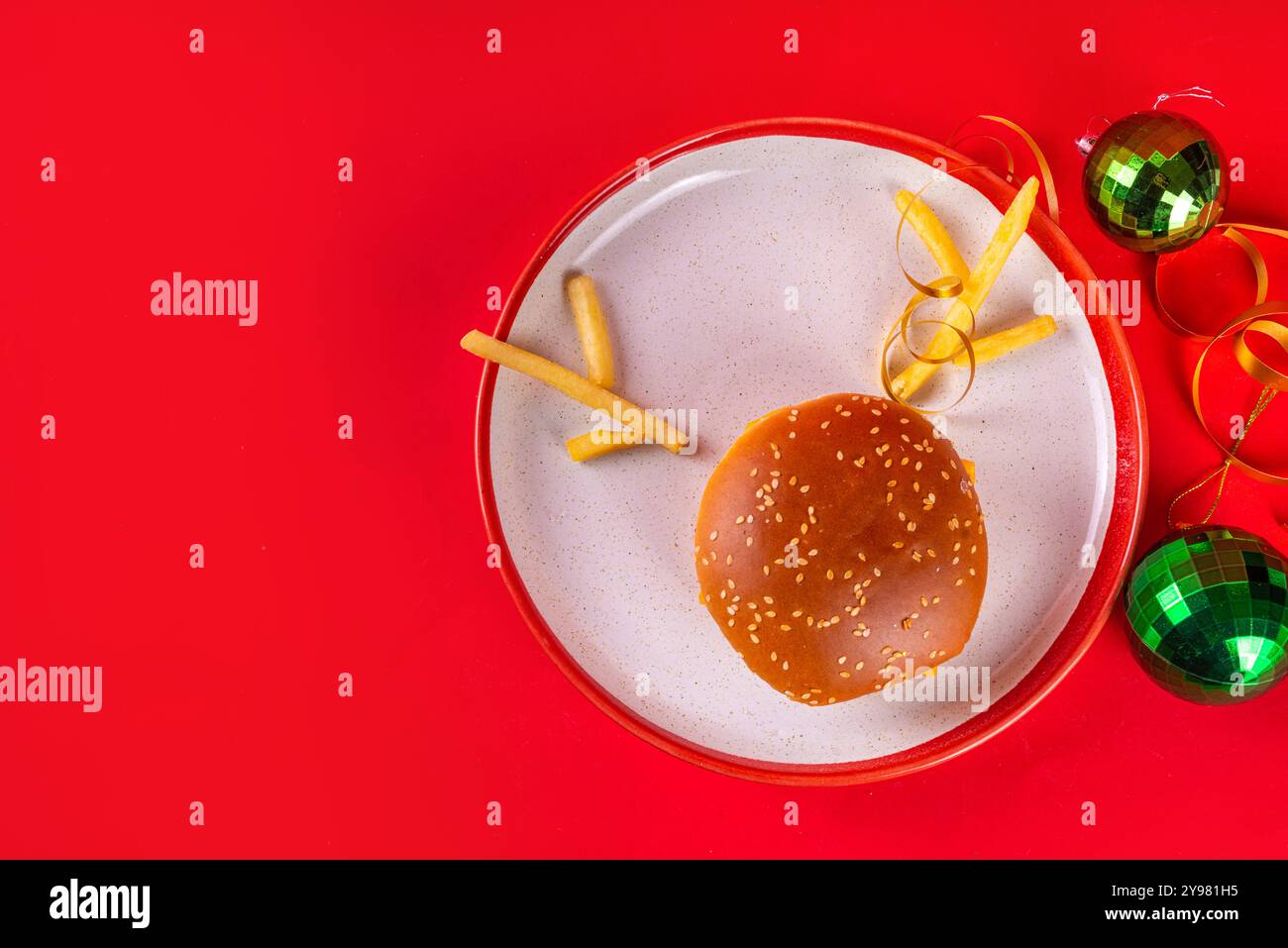 Christmas burger and french fries delivery menu. Big cheeseburger with ...