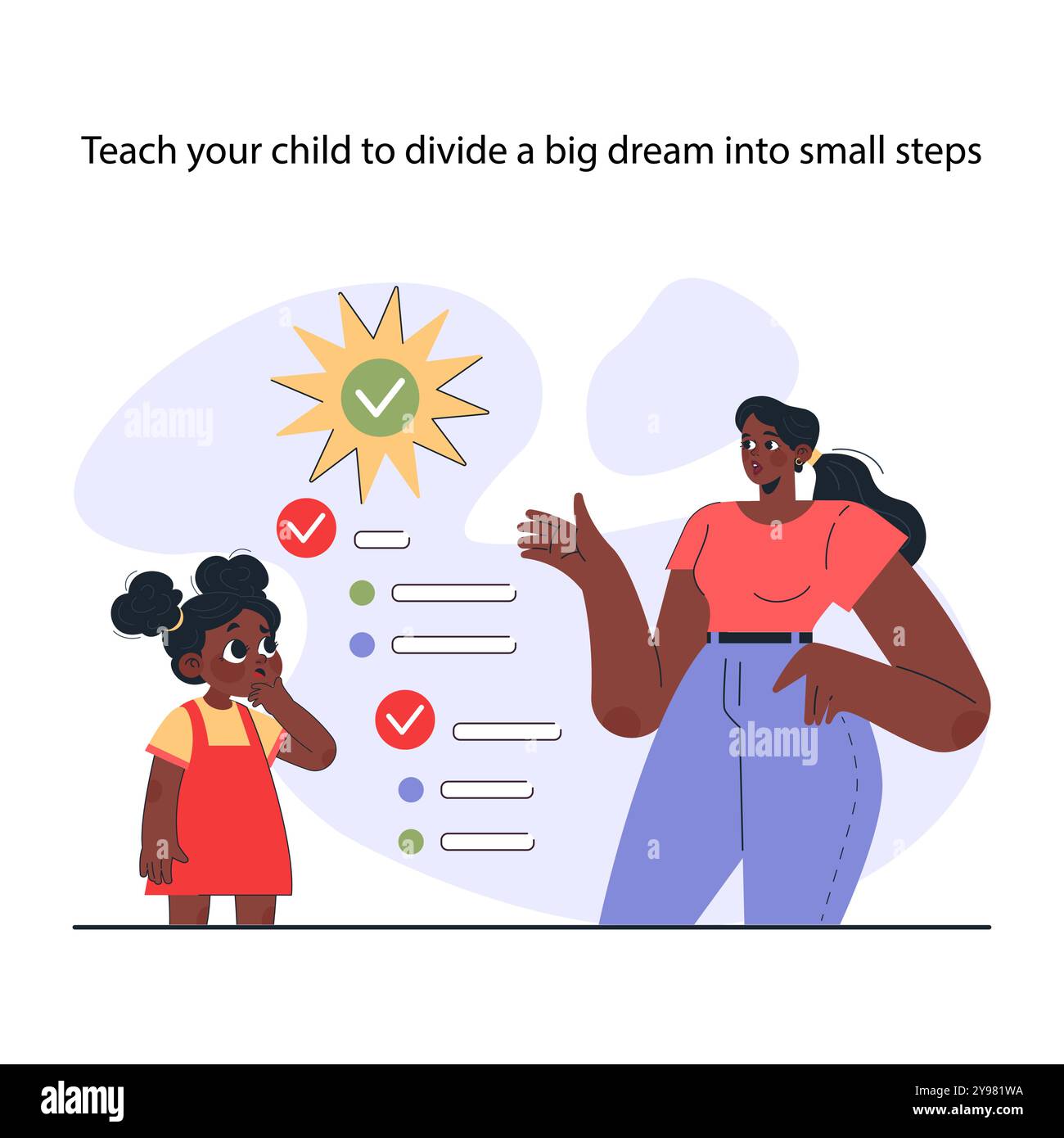 Modern positive parenting. Mother helping a child to conquer fears of ...