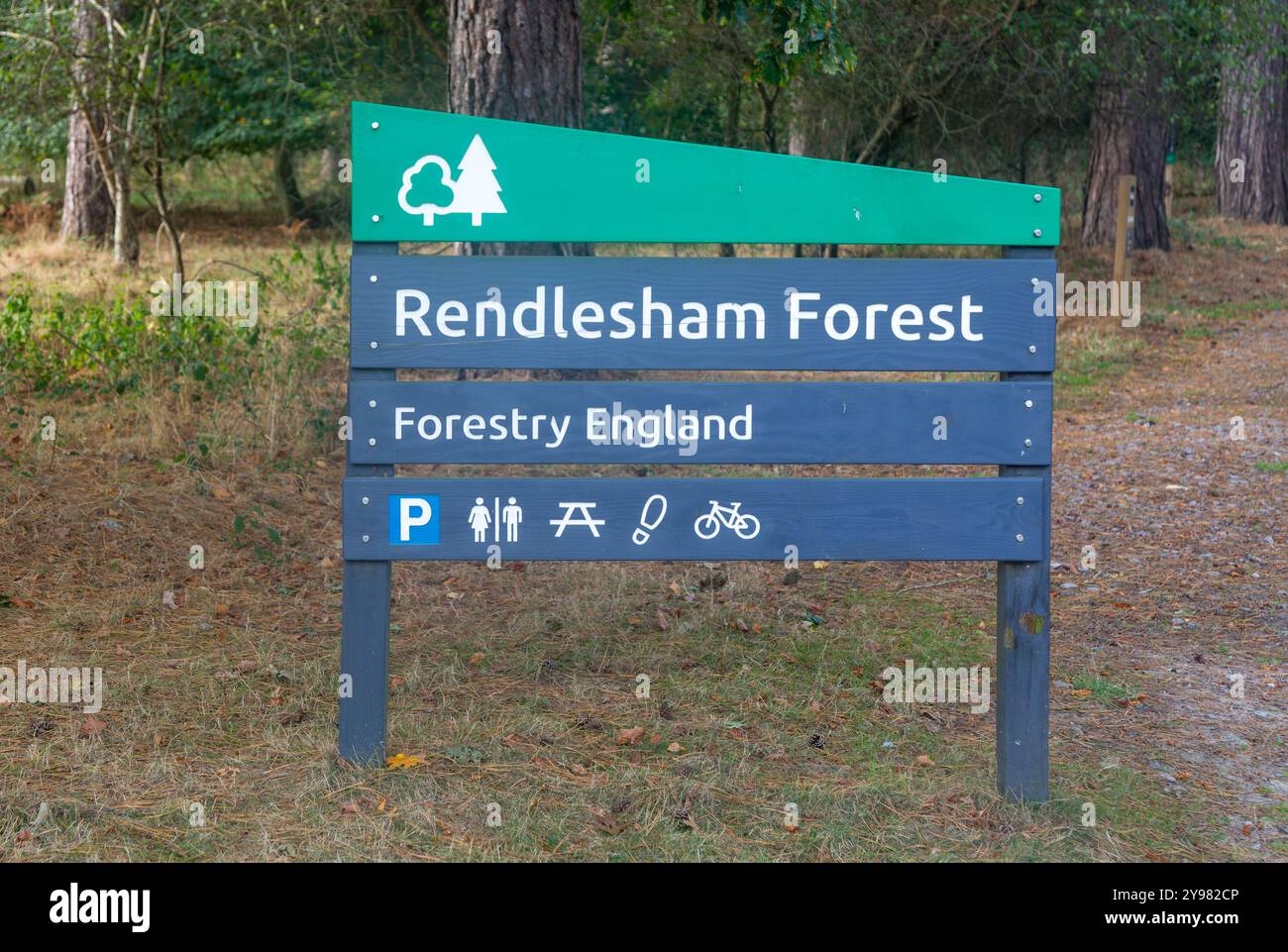 Forestry England sign for Rendlesham Forest, Suffolk, England, UK Stock ...