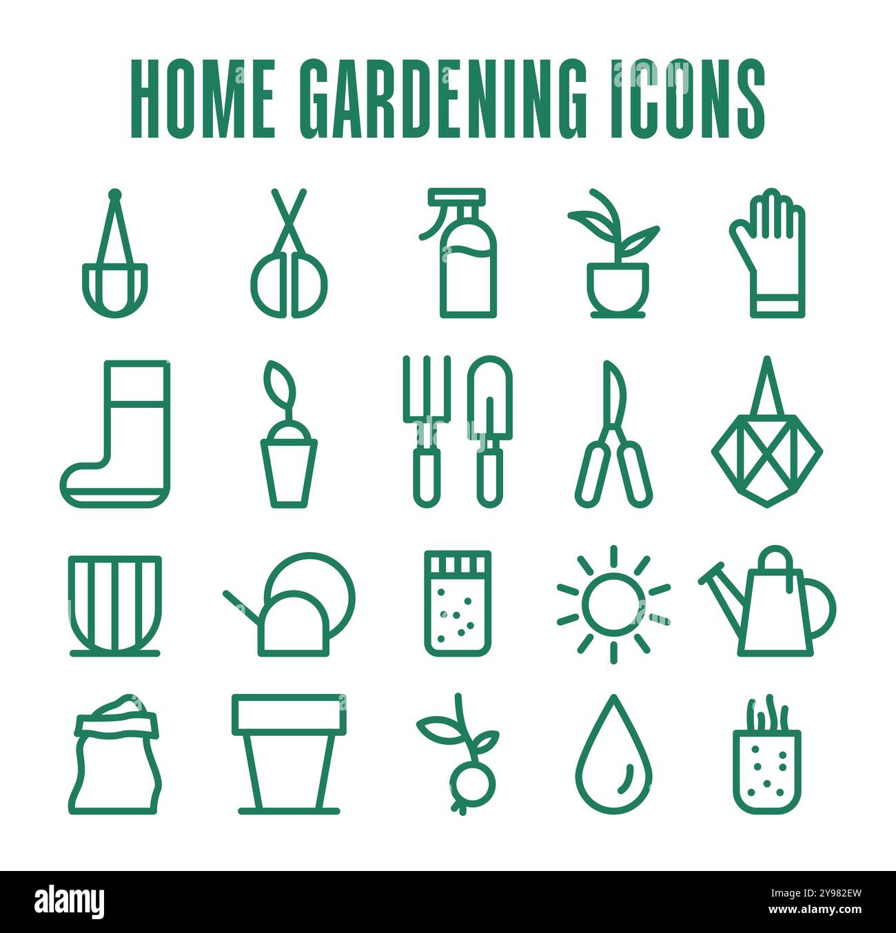 Simple gardening icons. Planting equipment, house plant and pots ...