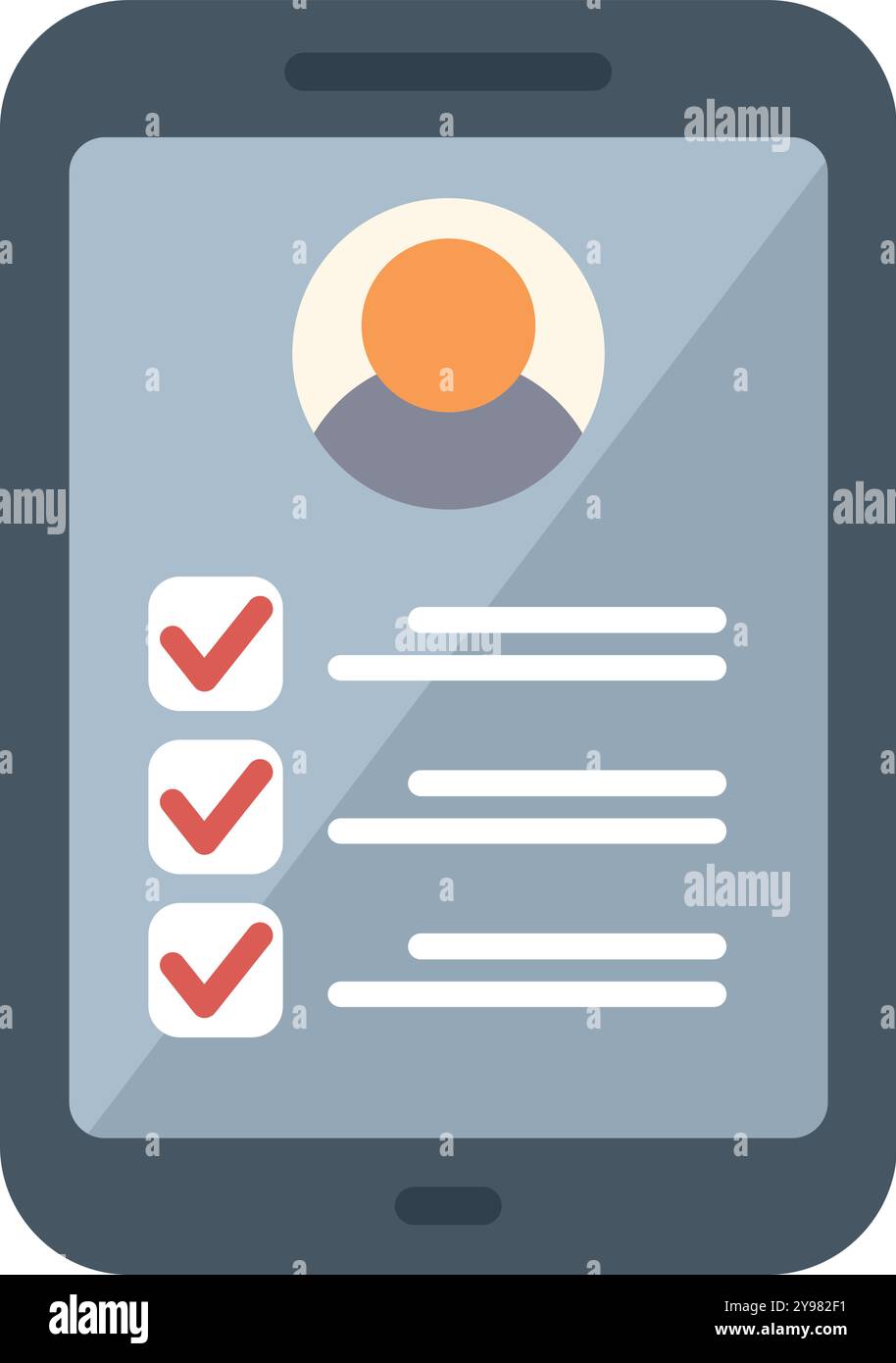 Modern smartphone displaying completed checklist with user profile icon ... Modern smartphone displaying completed checklist with user profile icon ...
