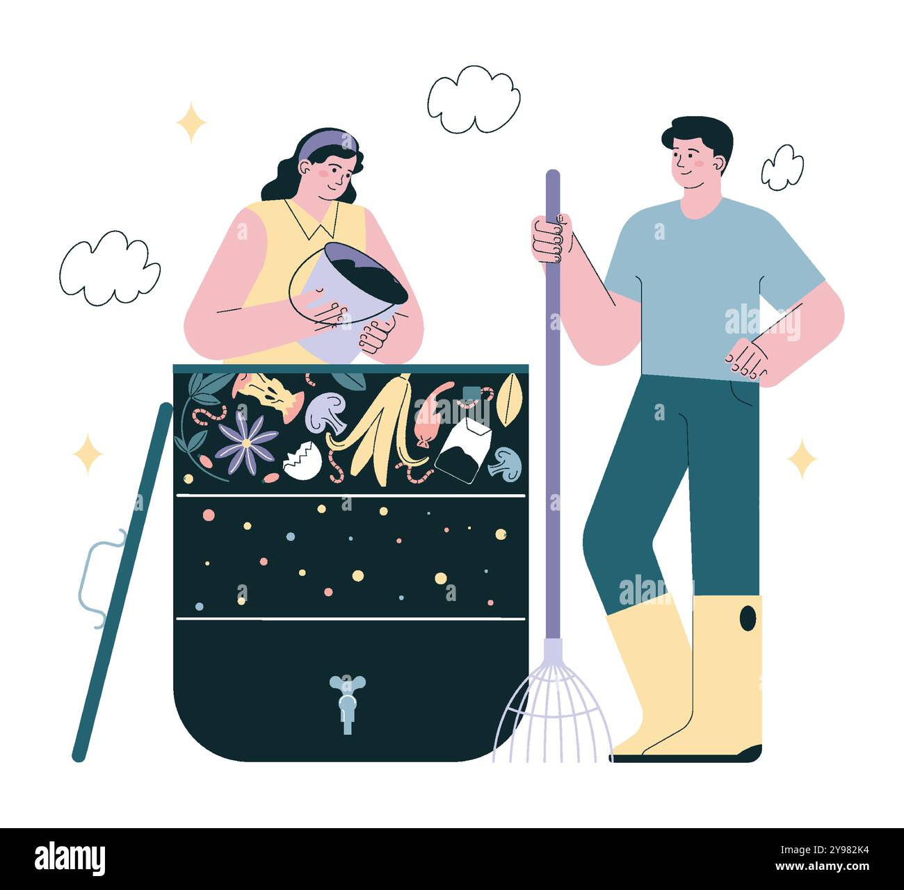 Composting. Food waste and leftovers biodegradation. Compost box full ...