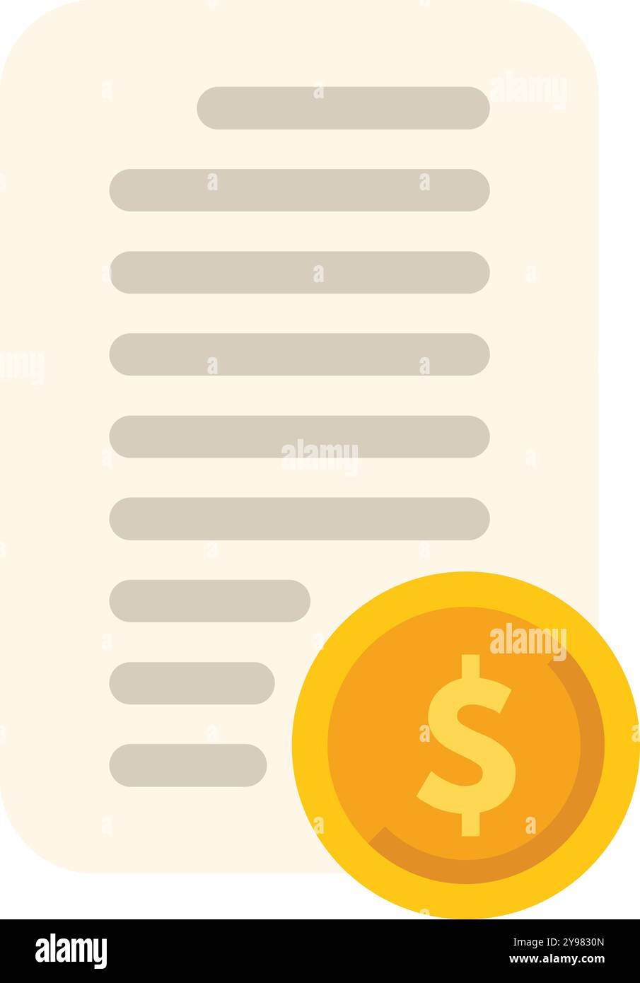 Simple icon of an invoice with a dollar coin, representing the concept ...