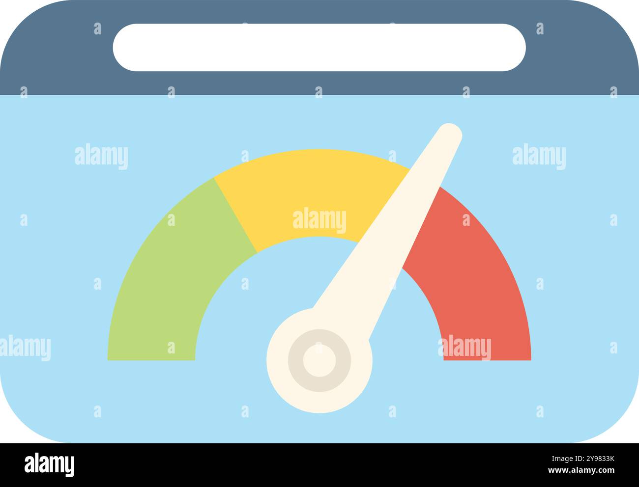 Speedometer measuring website performance with a needle pointing in the effective area Stock ...