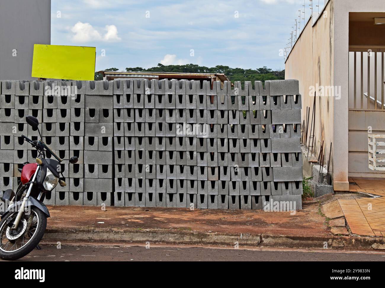 Stacked cement bricks on sidewalkin Ribeirao Preto, Sao Paulo, Brazil ...