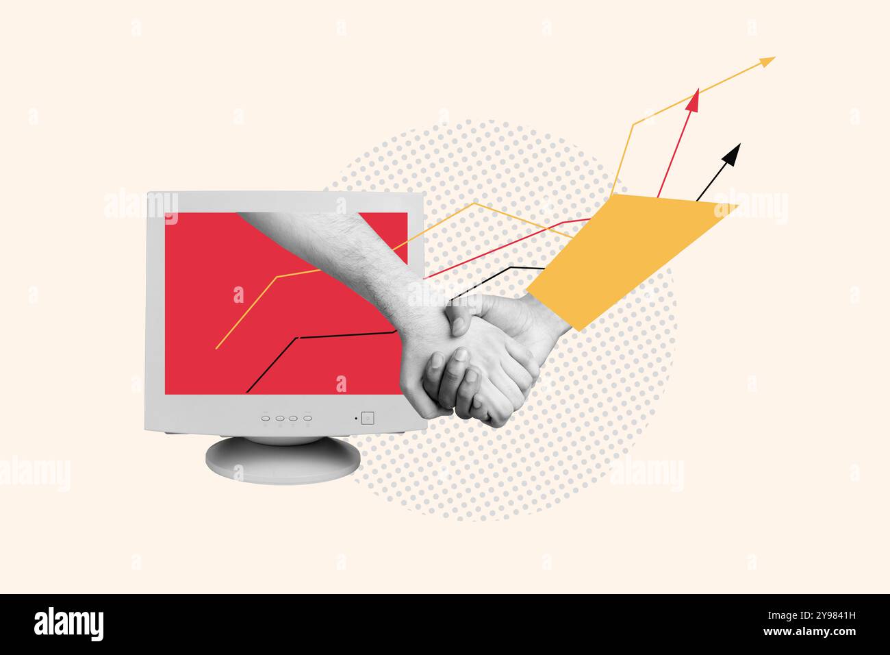 Creative collage two hands hold each other communication couple ...