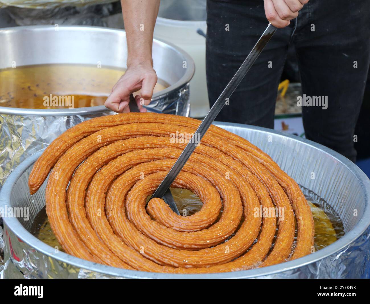 Traditional Adana Dessert Sari Burma aka Turkish Churro ready in Syrup ...