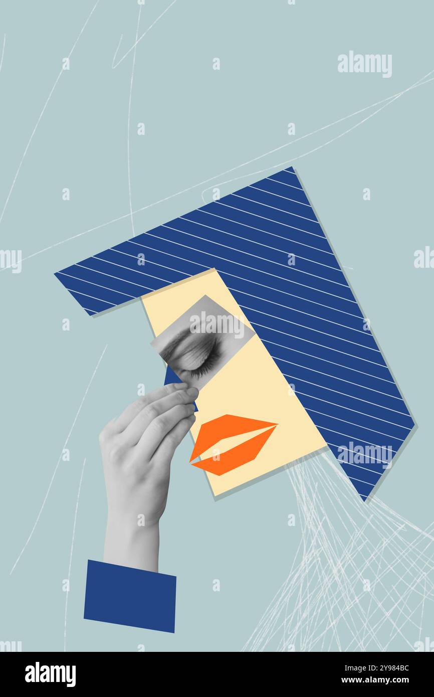 Vertical photo collage of body parts female eyes hand depression mood ...