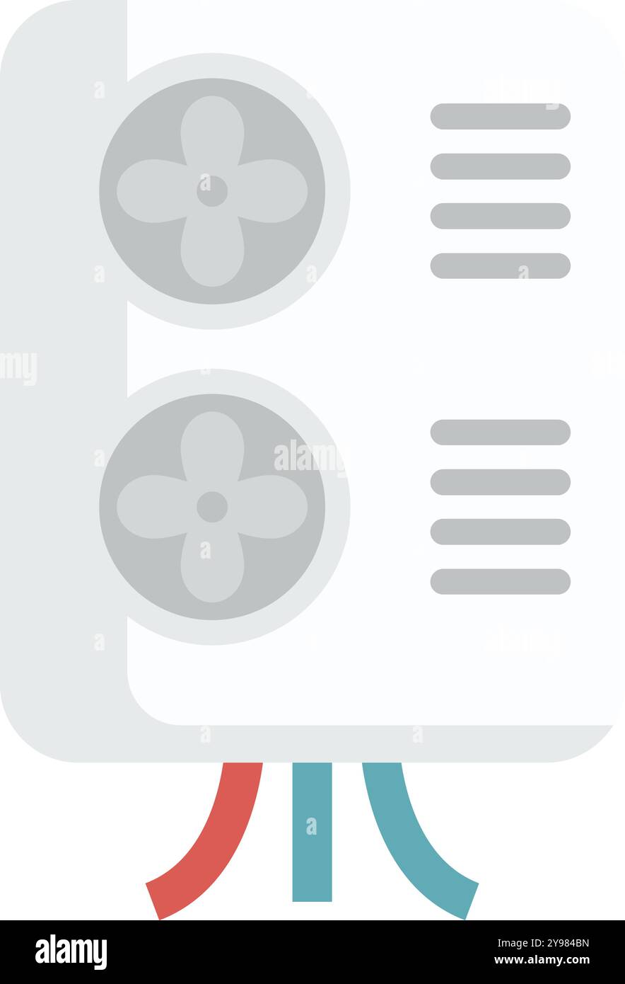 Outdoor unit of air conditioner with two fans cooling system with pipes ...