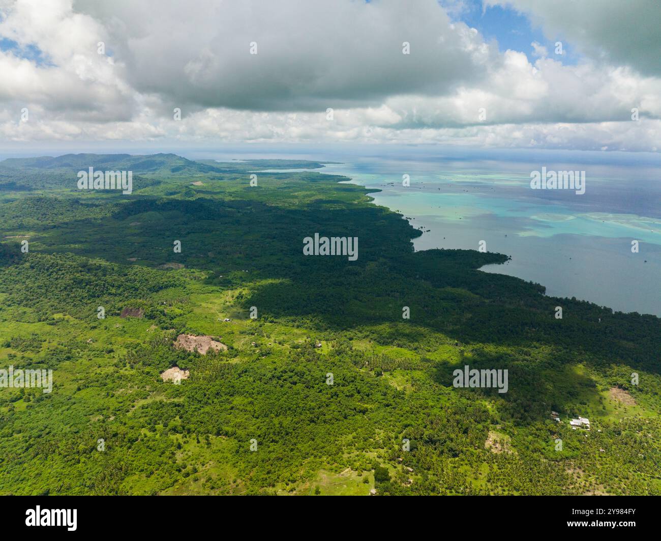 Top view of island with jungle and blue sea. Seascape in the tropics ...