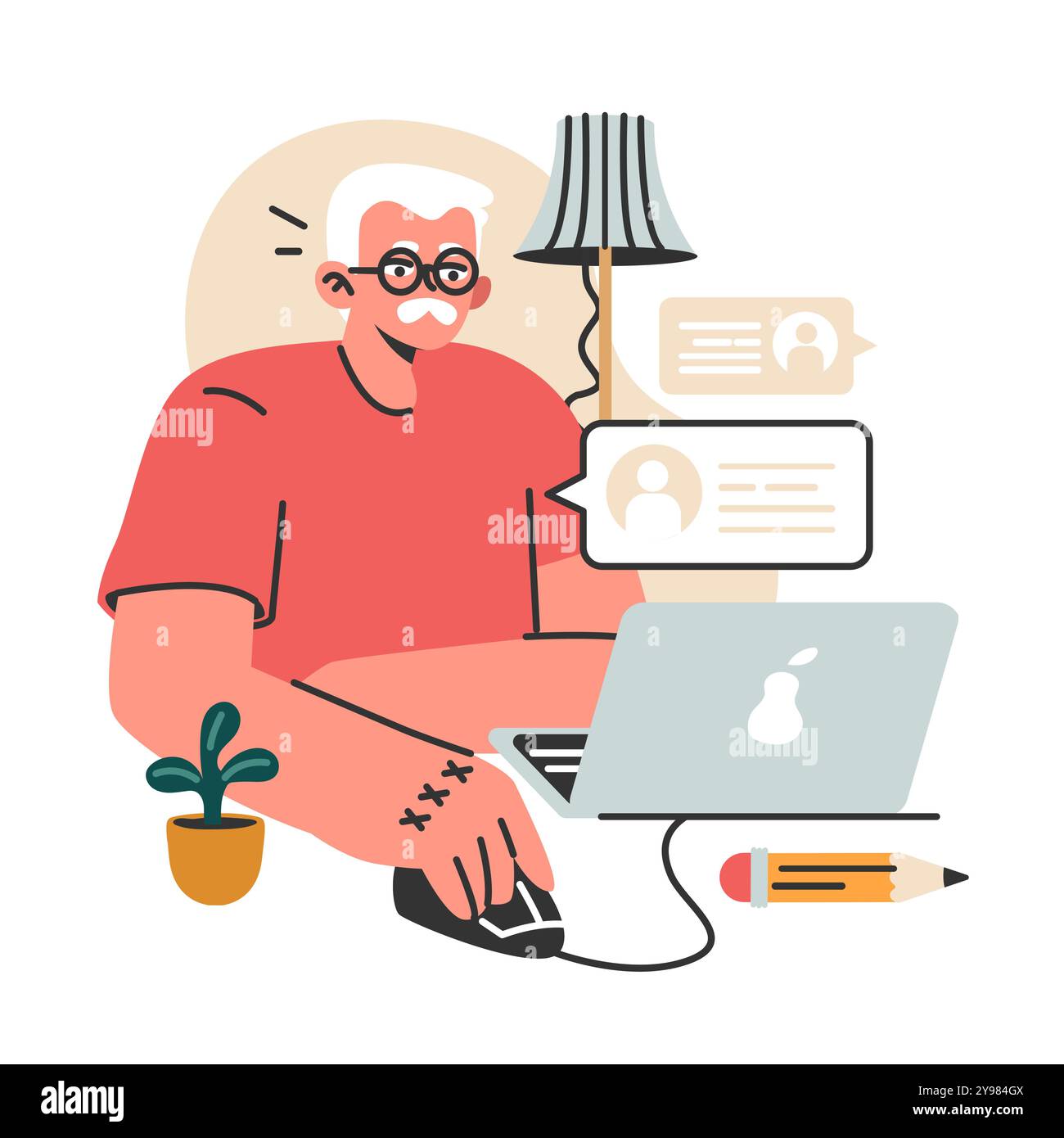 Pensioner using computer Stock Vector Images - Alamy