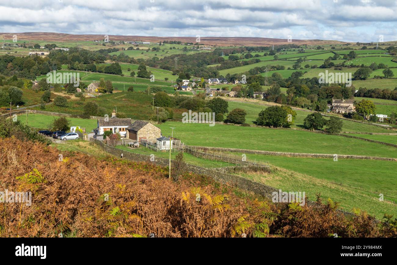 Long distance views over Gill Beck Valley, Baildon in autumn. Bracken ...