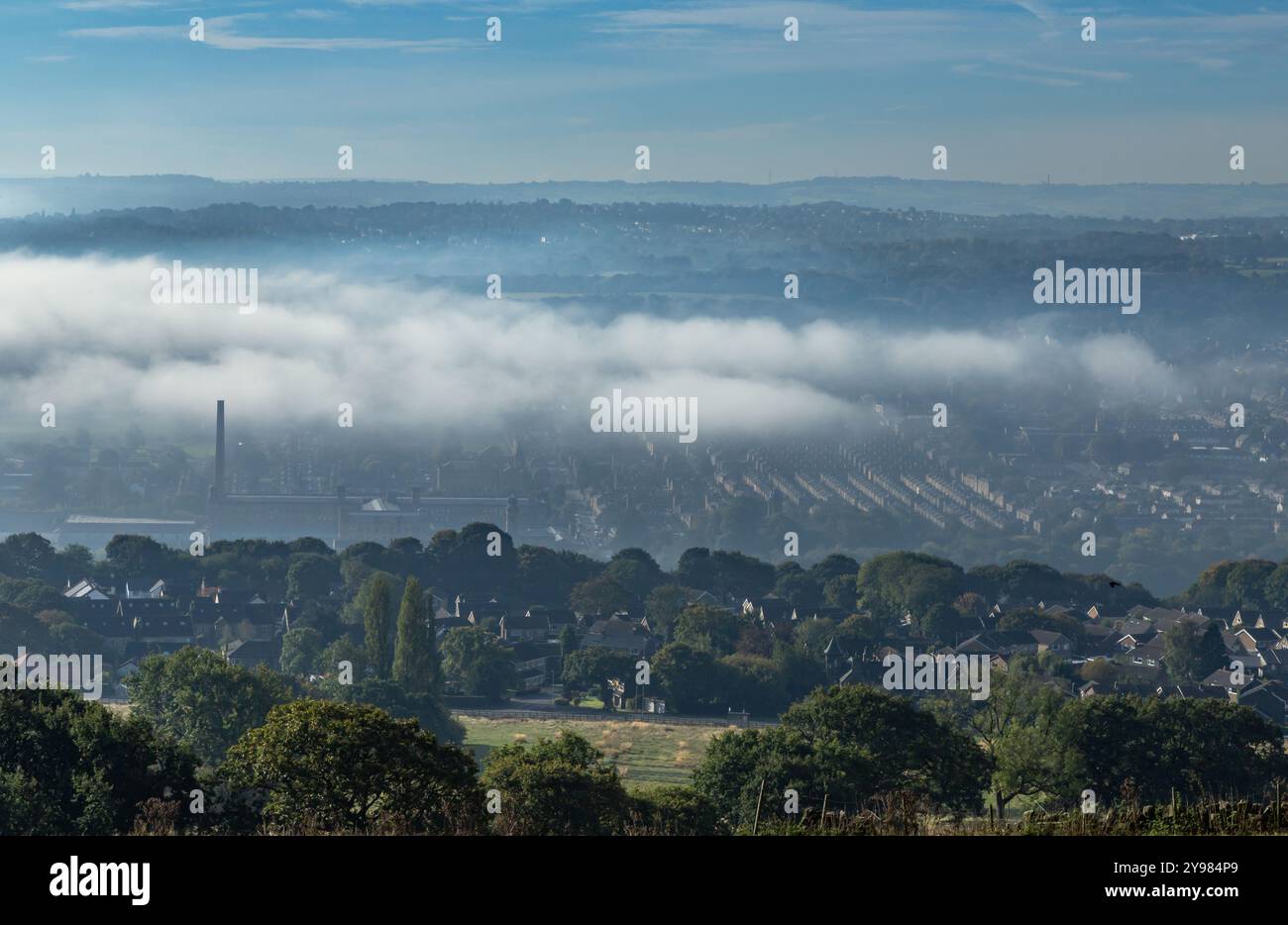 Mist (low lying fog, inverted cloud) hanging over Saltaire in Yorkshire ...