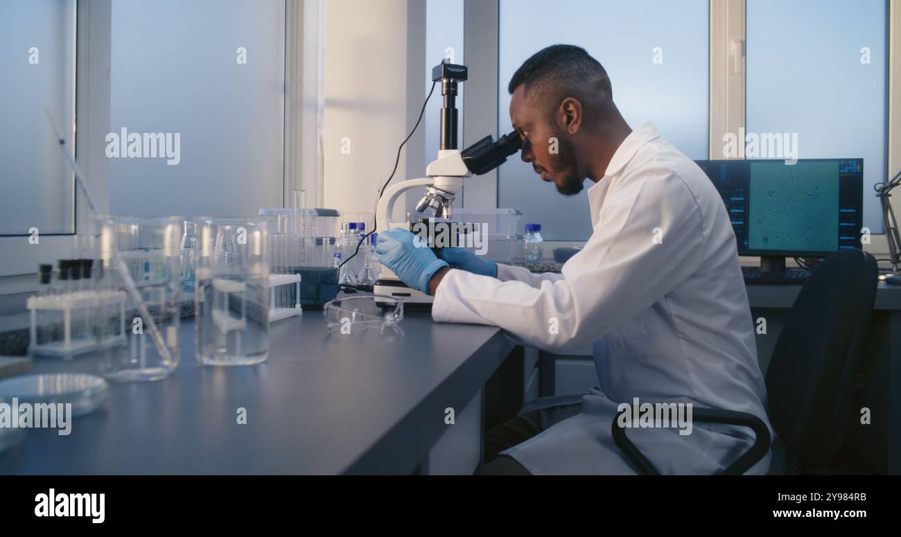 Genetic tests are conducted in medical laboratory. African American ...