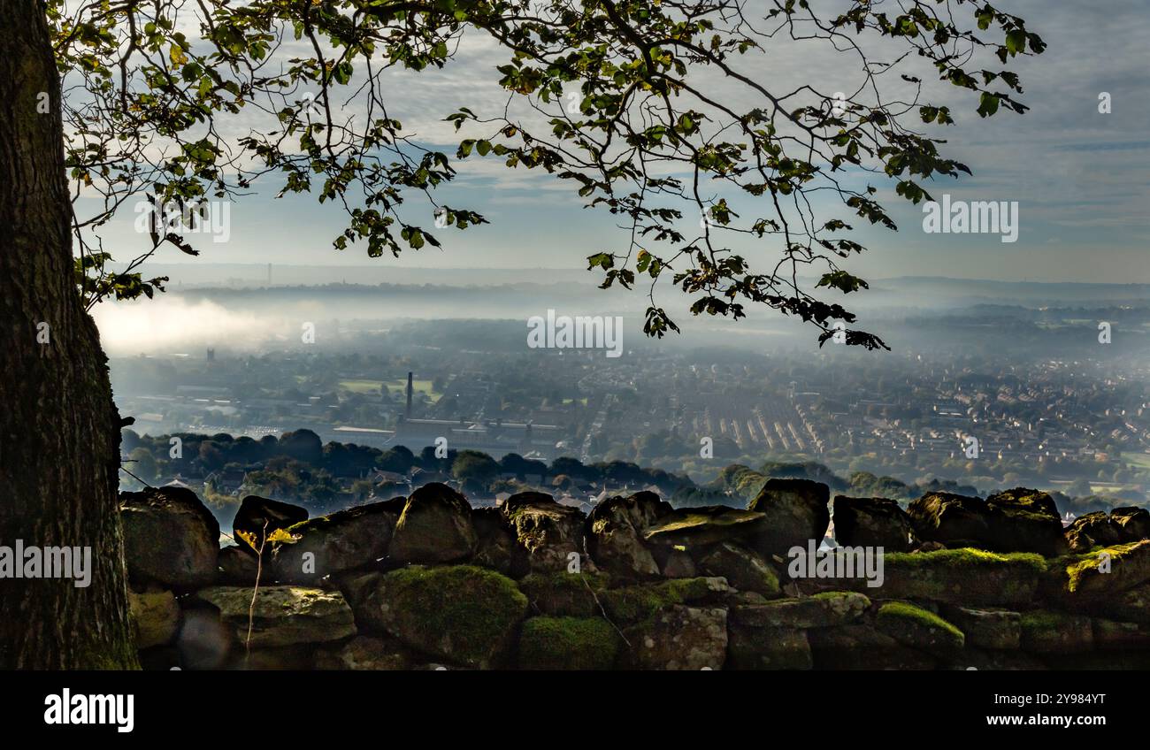 Mist (low lying fog, inverted cloud) hanging over Saltaire in Yorkshire ...