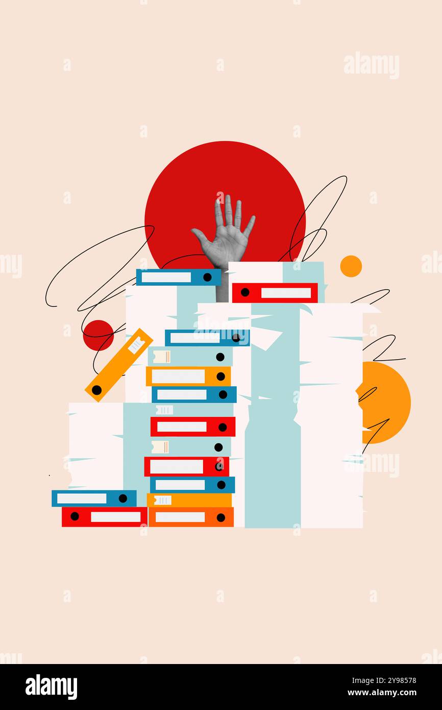 Composite collage image of office tired worker sinking hand ask help ...