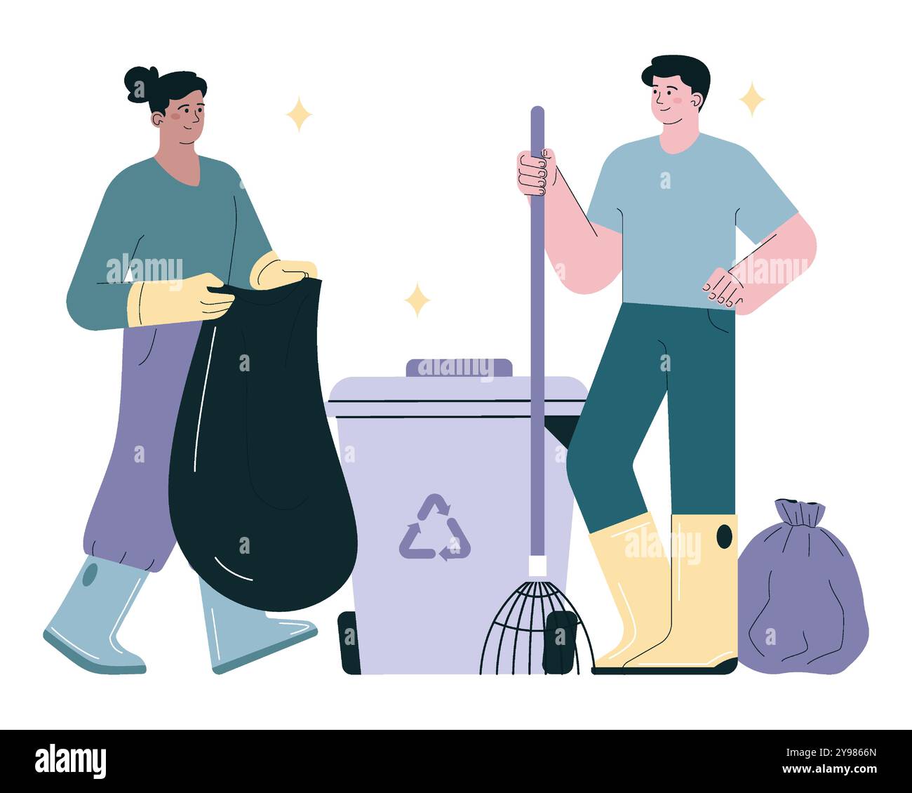 Garbage collecting and sorting. Citizens cleaning and throwing out ...