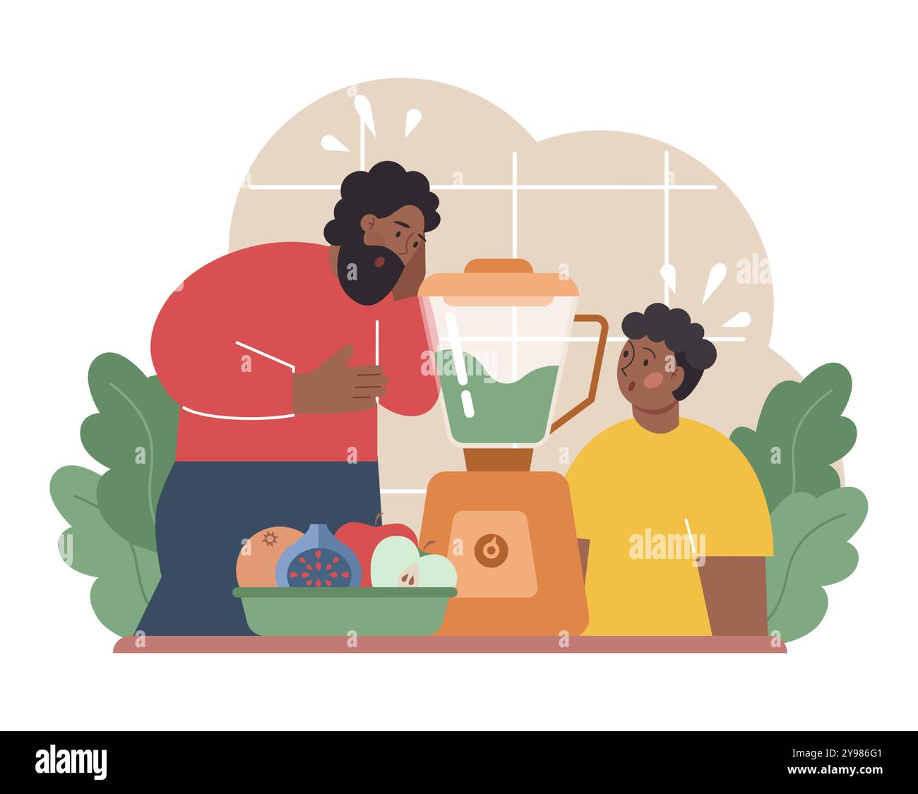 Father teaching his child how to cook. Family making food in the ...