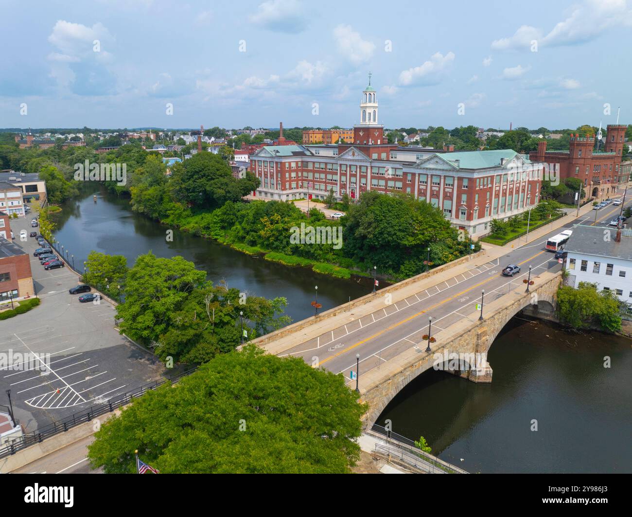 William E Tolman High School aerial view in downtown Pawtucket, Rhode ...