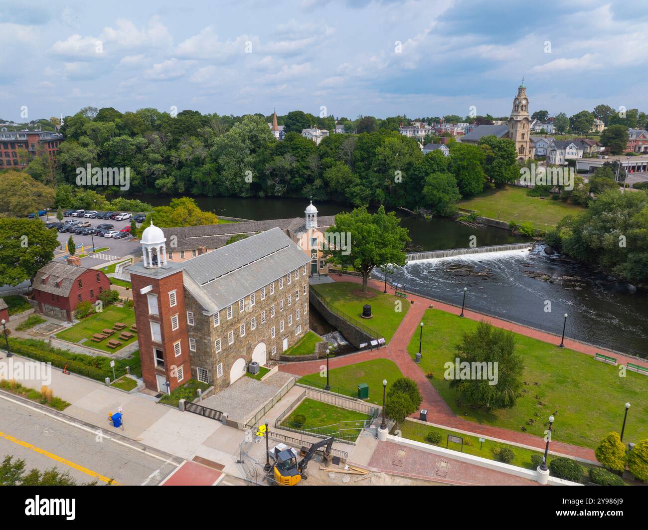 Historic Wilkinson Mill building aerial view in Old Slater Mill ...