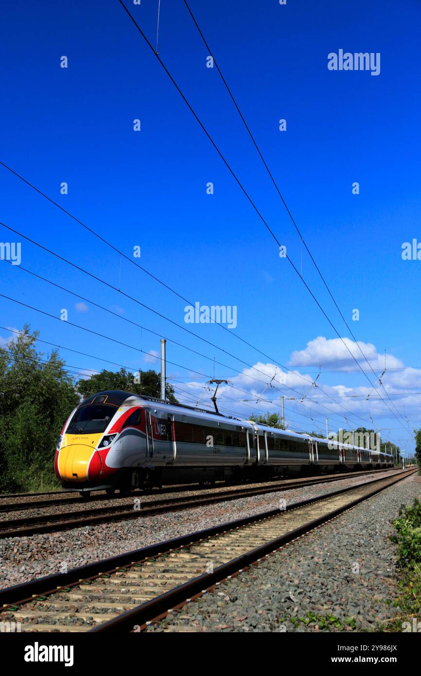LNER Azuma train, East Coast Main Line Railway, Stevenage town ...