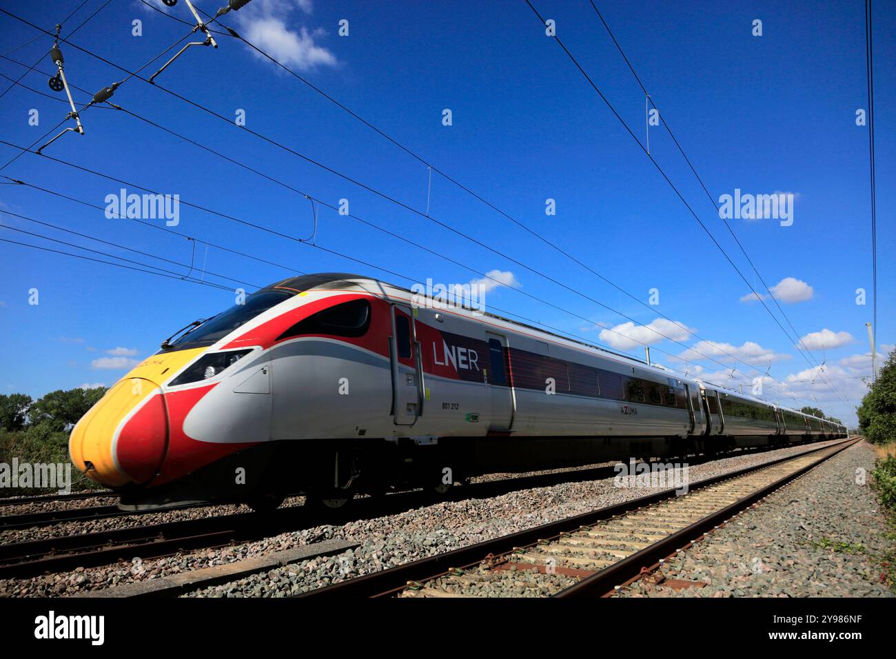 LNER Azuma train, East Coast Main Line Railway, Stevenage town ...