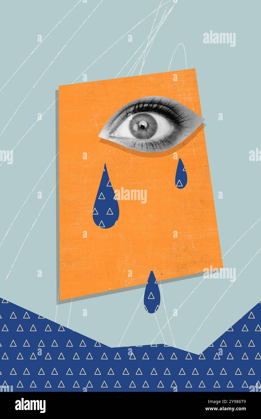 Creative poster collage of eye crying stressed person need therapy ...
