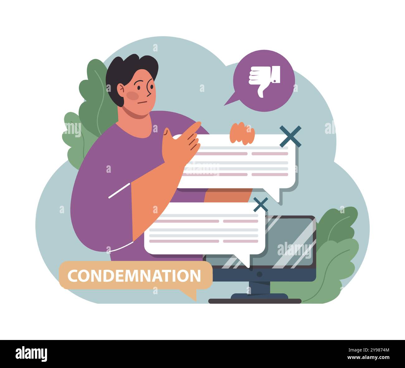 Condemnation. Public censure or judgement. Upset victim being bullyed ...