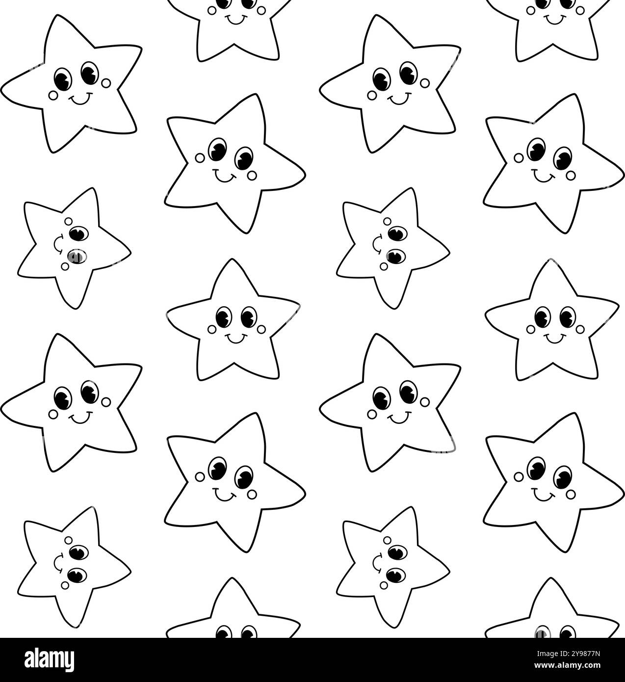 Vector seamless pattern of groovy cartoon retro outline star isolated ...